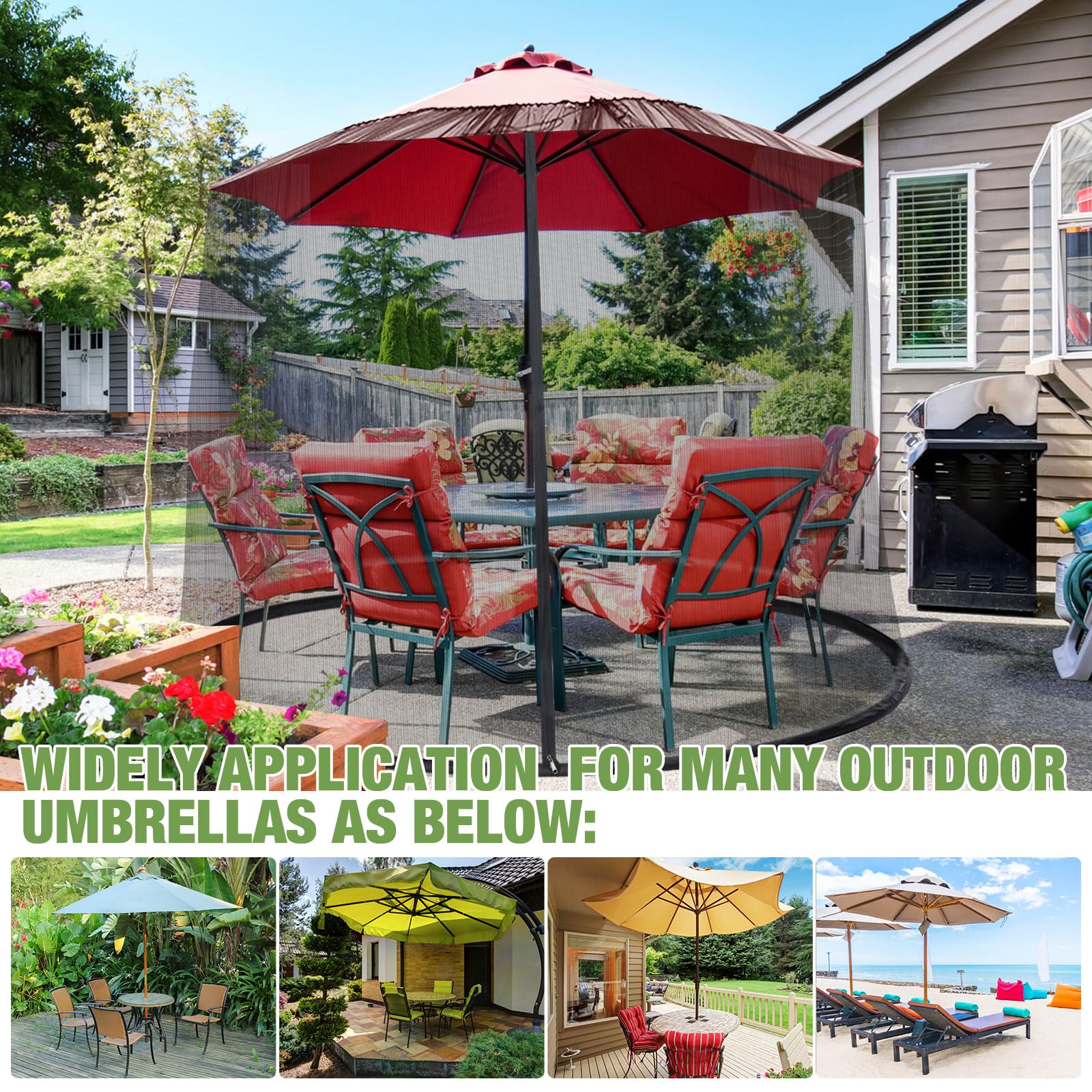 Sanwuta 2 Pcs Patio Umbrella Screen Patio Umbrella Mosquito Netting Fits 7-11ft Outdoor Umbrellas and Patio Tables, Does Not Contain Patio Umbrella