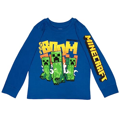 Minecraft Characters Boys Long Sleeve T-Shirt, 3-Pack Bundle Set for Kids and Toddlers (Size 7, Black/White/Royal)