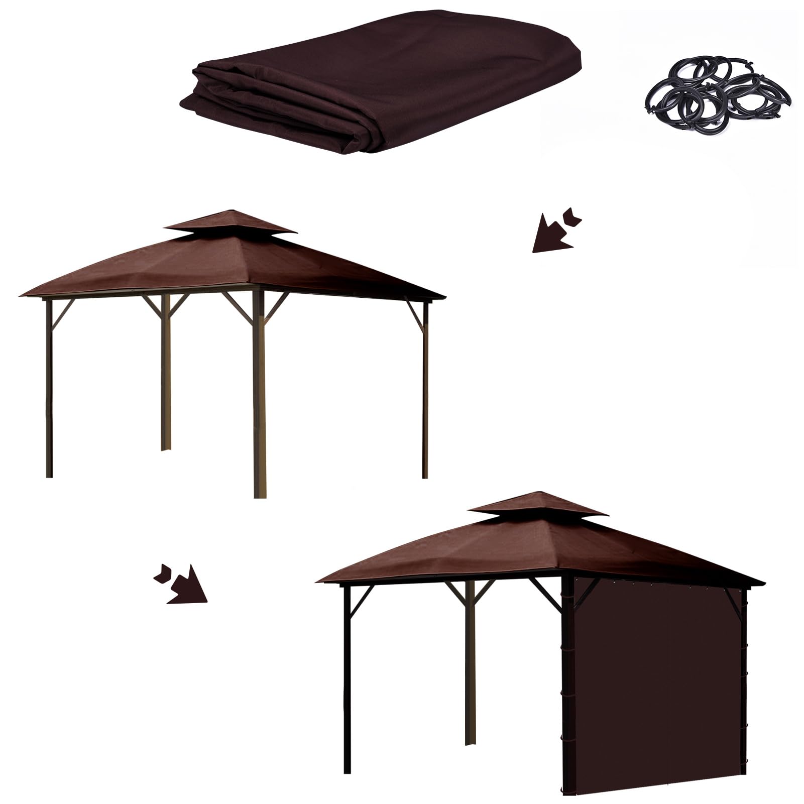 AONEAR Gazebo Privacy Curtain with Zipper Side Wall Universal Replacement for 10' x 10' Gazebo, Patio, Outdoor Canopy, Garden and Backyard,Coffee Brown (1-Panel Curtain Only)