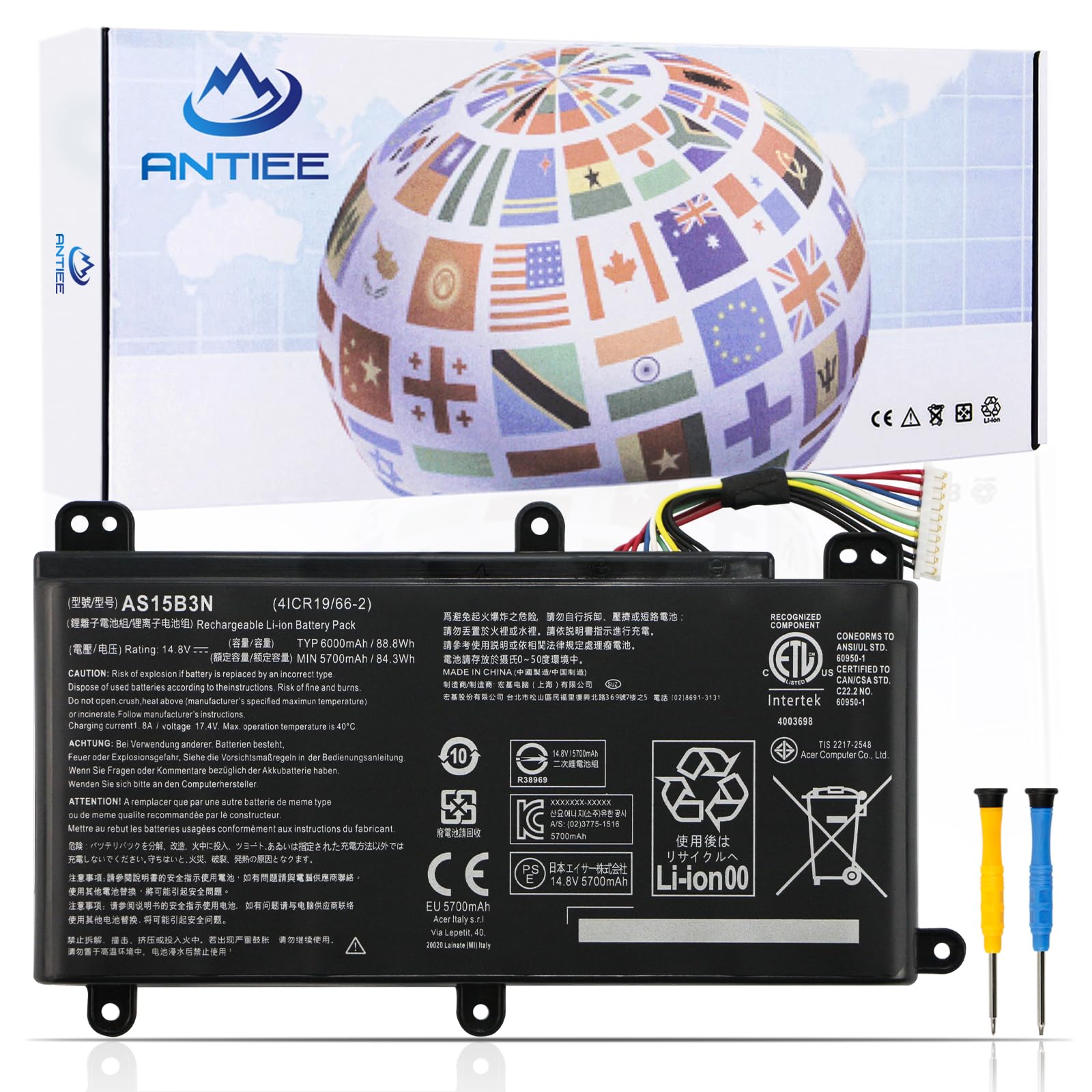 ANTIEE AS15B3N Laptop Battery for Acer Predator 15 G9-591 G9-591G G9-592 G9-592G G9-593 Predator 17 G5-793 G9-791 G9-791G G9-792 G9-792G G9-793 Predator 17X GX-791 GX-792 21X GX21-71 G9000 4ICR19/66-2