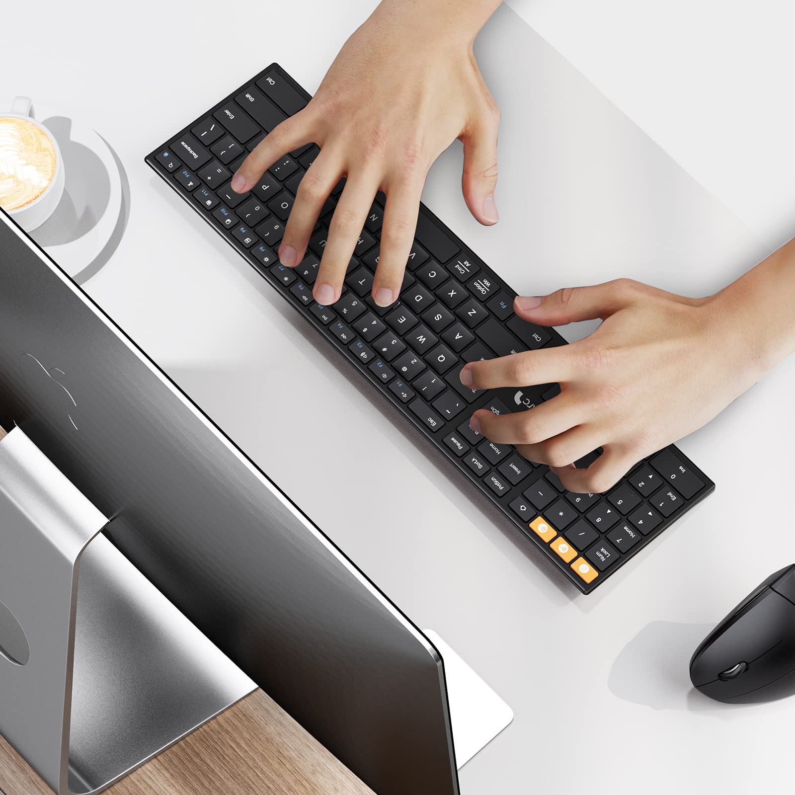 ProtoArc 2.4G Wireless Left-Handed Keyboard, XK21 Bluetooth Ultra-Thin Keyboard, Rechargeable Silent Keyboard with Three Multi-Device, Windows/Mac/Android, Black