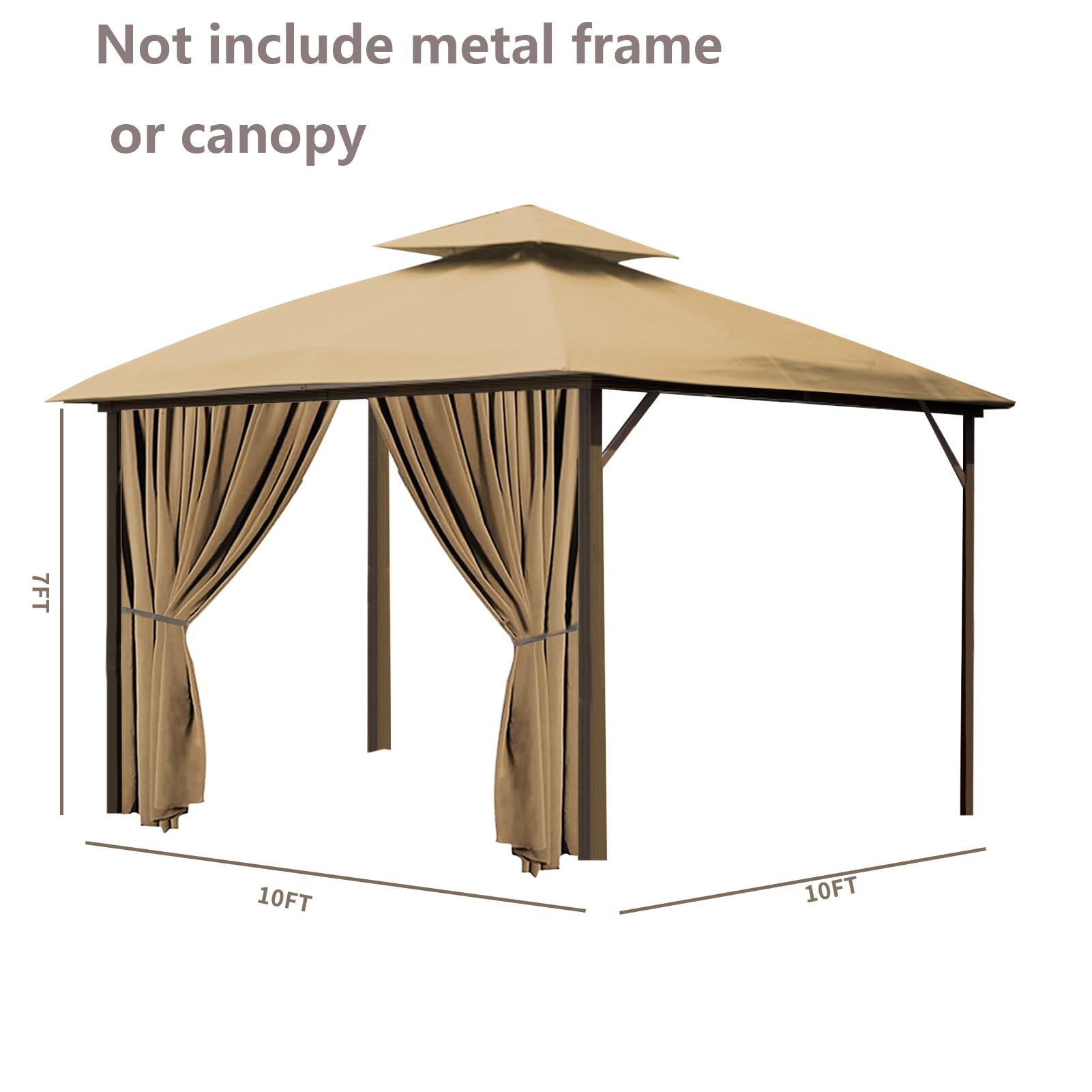 AONEAR Gazebo Privacy Curtain with Zipper Side Wall Universal Replacement for 10' x 10' Gazebo, Patio, Outdoor Canopy, Garden and Backyard, Khaki (1-Panel Curtain Only)