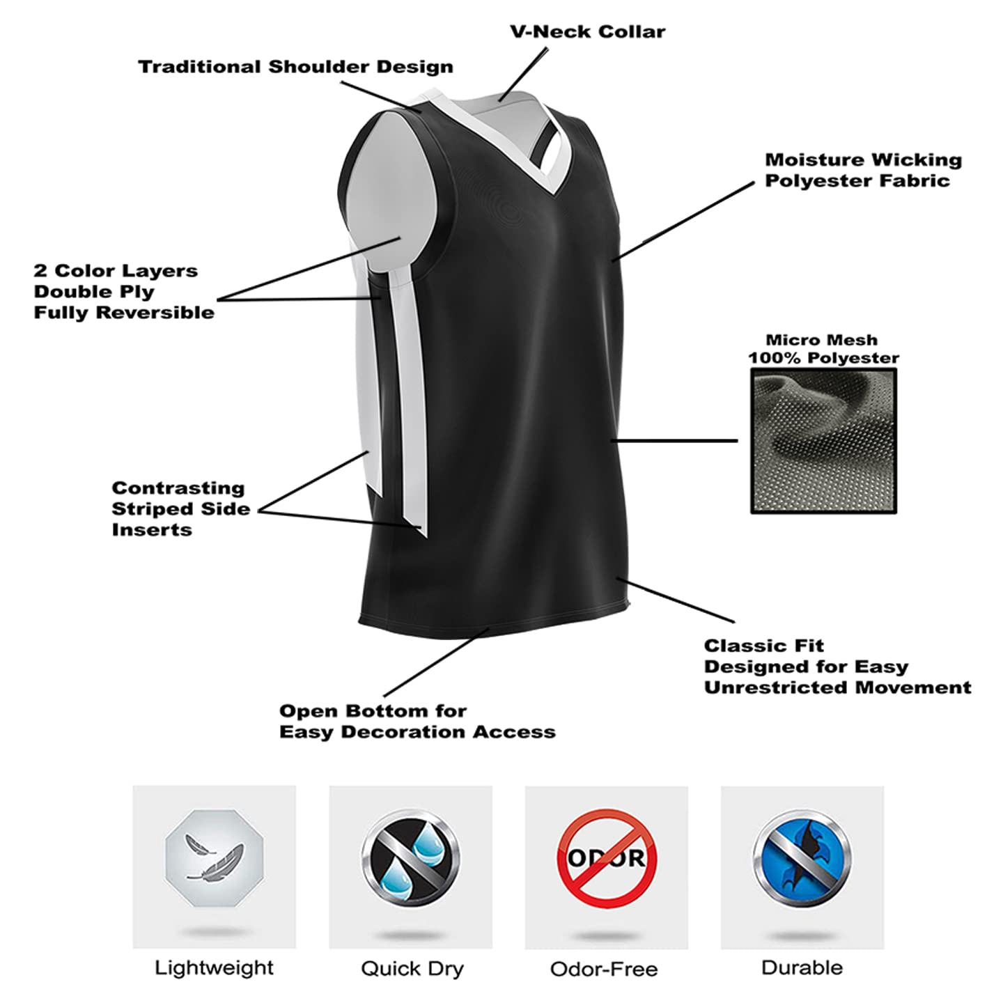 Liberty Imports Reversible Men's Mesh Athletic Basketball Jersey Single for Team Scrimmage (Black/White, Large)