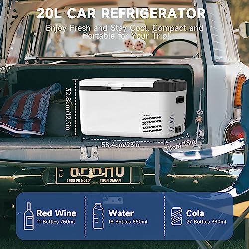UKKISO 12 Volt Refrigerator for Car: 20L Portable Fridge Car Cooler -4℉-68℉ RV Electric Compressor Cooler APP Control Mini Fridge and Freezer, 12/24V DC and 100-240V AC for Travel, Camping