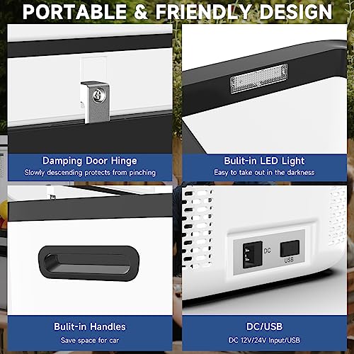 UKKISO 12 Volt Refrigerator for Car: 20L Portable Fridge Car Cooler -4℉-68℉ RV Electric Compressor Cooler APP Control Mini Fridge and Freezer, 12/24V DC and 100-240V AC for Travel, Camping