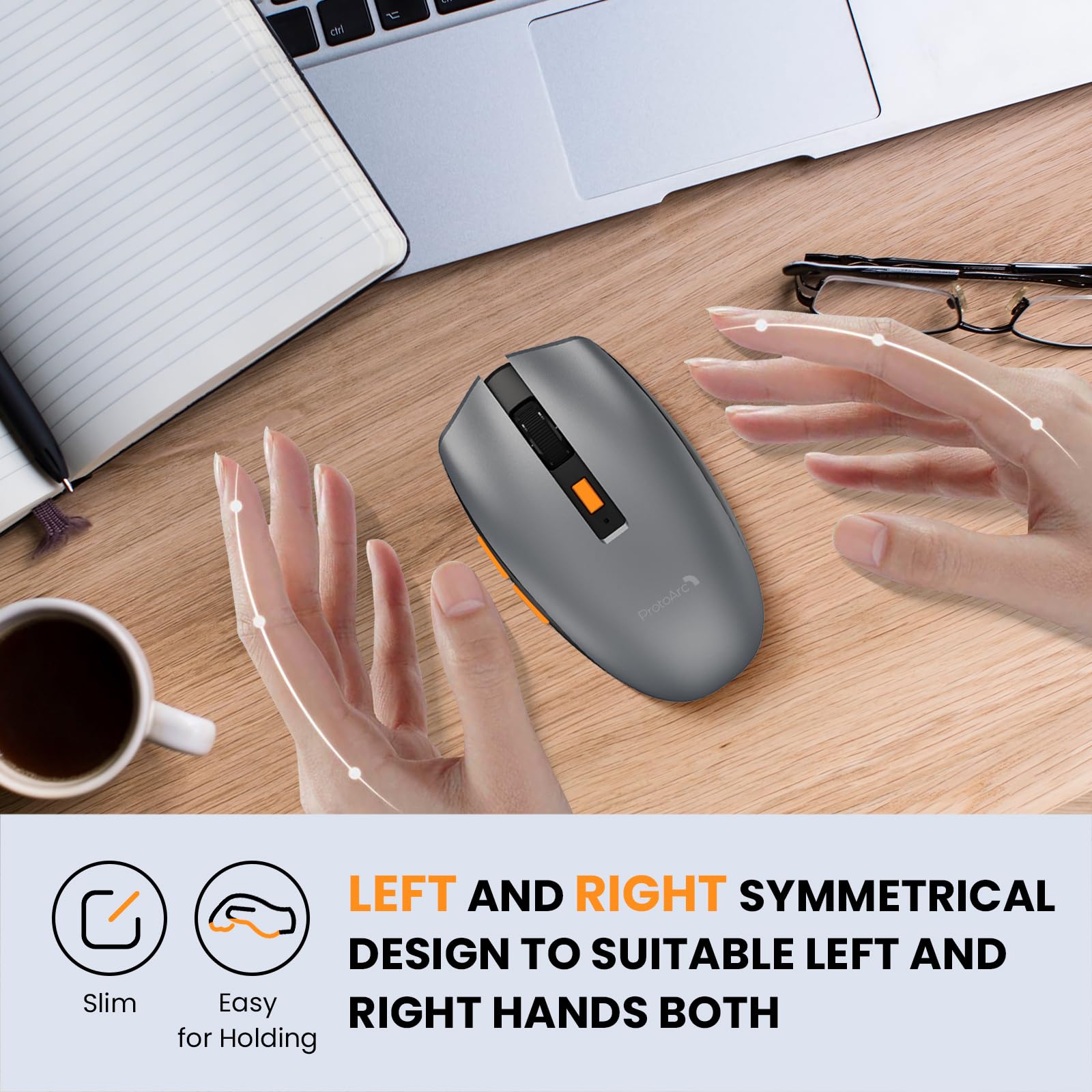 ProtoArc Solight Wireless Bluetooth Mouse, 55g Lightweight Mouse Wireless, 2.4G Cordless Quiet Rechargeable Mouse With 3 Device Connection, 3 Adjustable Dpi, Skeleton Design For Pc, Ipad, Mac, Windows