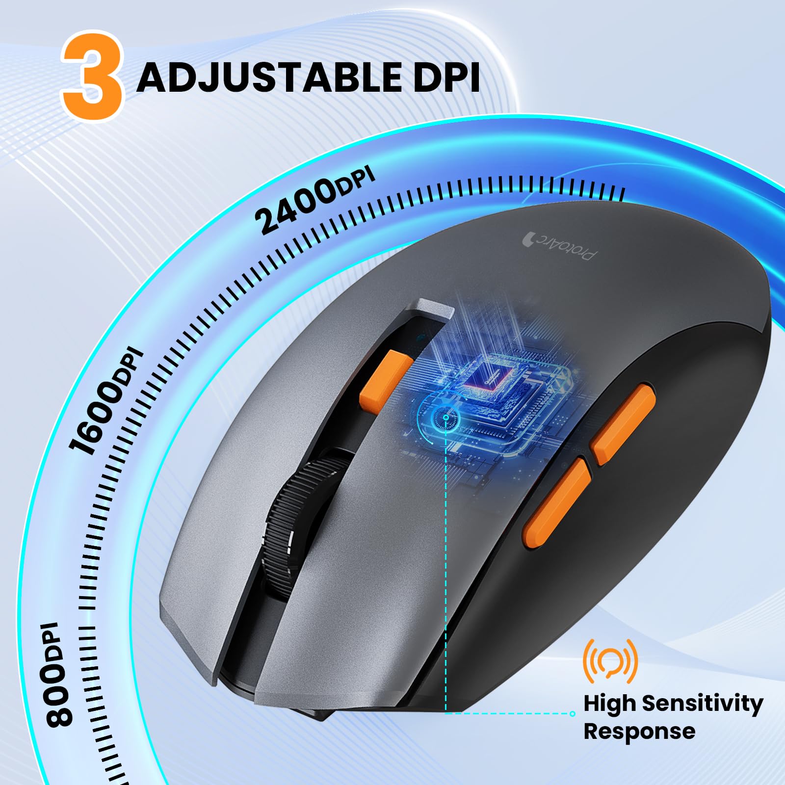 ProtoArc Solight Wireless Bluetooth Mouse, 55g Lightweight Mouse Wireless, 2.4G Cordless Quiet Rechargeable Mouse With 3 Device Connection, 3 Adjustable Dpi, Skeleton Design For Pc, Ipad, Mac, Windows