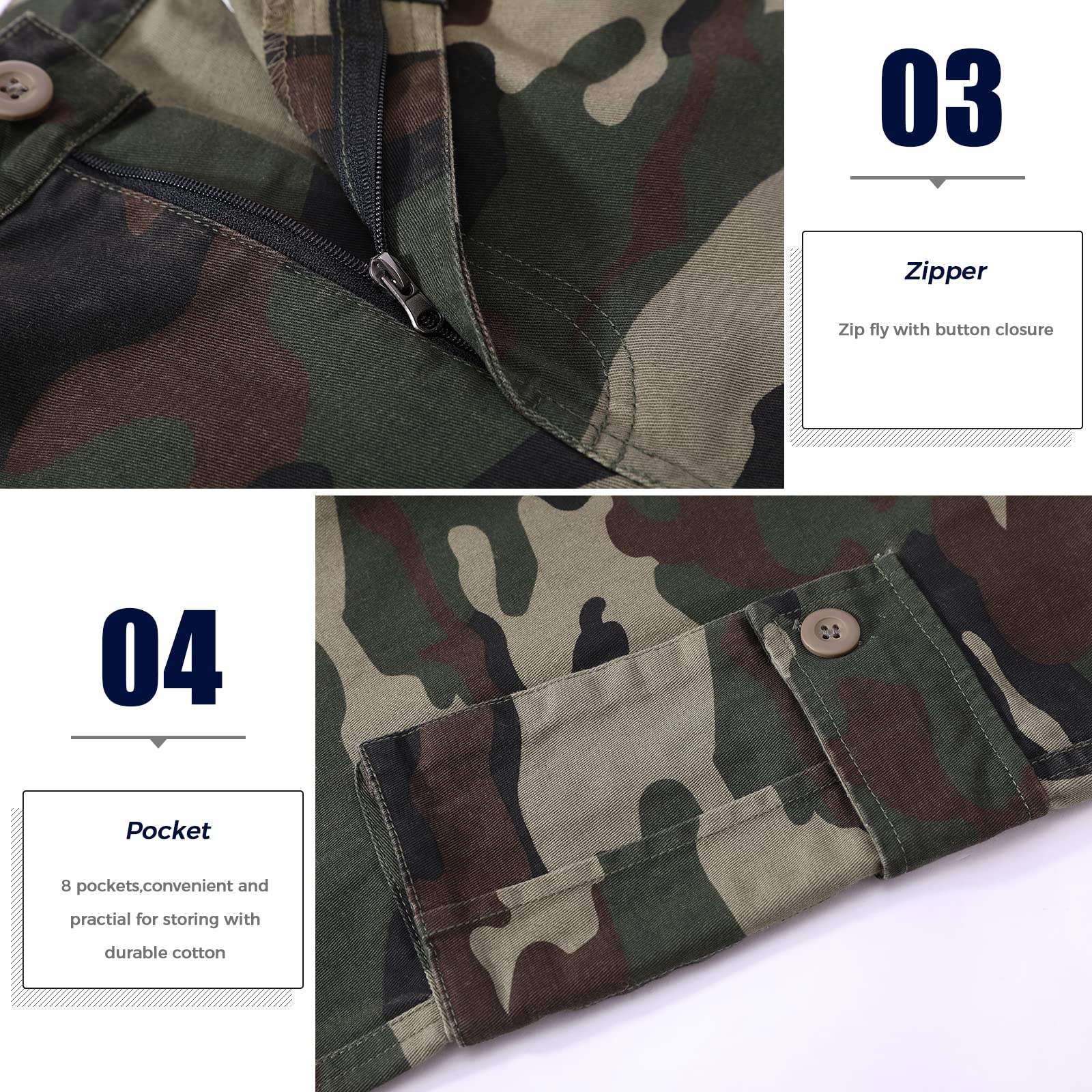 zeetoo Mens Relaxed-Fit Cargo Pants Multi Pocket Military Camo Combat Work Pants GZ03 Green Camo