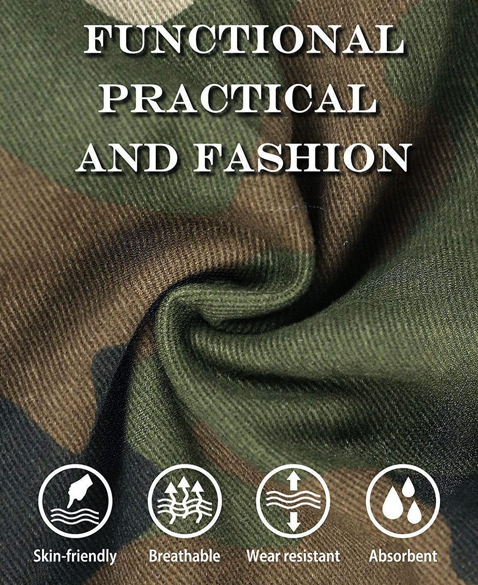 zeetoo Mens Relaxed-Fit Cargo Pants Multi Pocket Military Camo Combat Work Pants GZ03 Green Camo