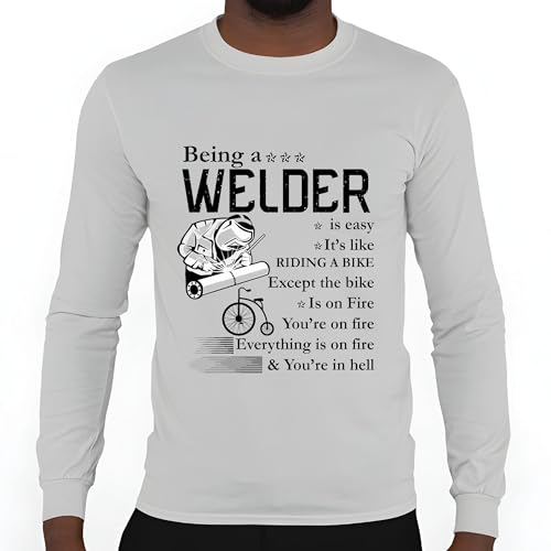 Gift for Welders Riding a Bike is Easy Grey and Muticolor Unisex Long Sleeve T Shirt