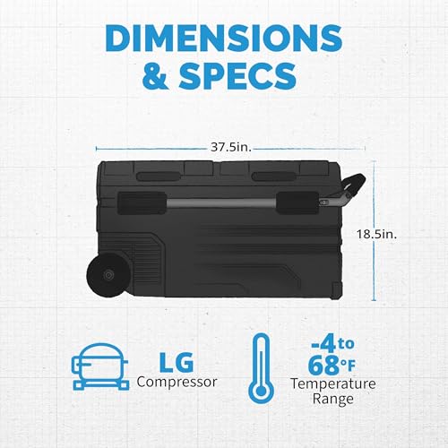 Newair Portable 80 Qt. Electric Car Camping Cooler with 4 Battery Protection Modes, Dual Zone Fridge and Freezer Storage, Retractable Handle, Outdoor Wheels and Rugged Construction