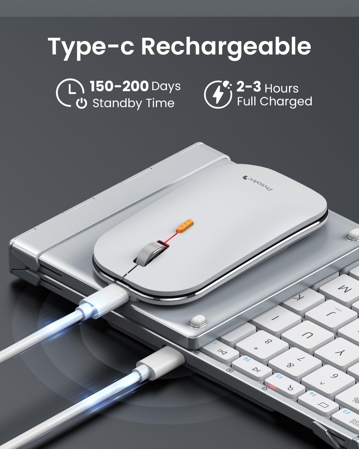 ProtoArc Foldable Keyboard and Mouse, XKM01 True Full-Size Folding Keyboard Mouse Combo for Business and Travel, 2.4G+Dual Bluetooth Portable Mouse Keyboard for Laptop iPads Tablets - White