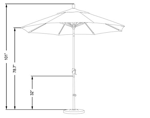 California Umbrella 9' Round Aluminum Market Umbrella, Crank Lift, Push Button Tilt, White Pole, Navy Blue Olefin