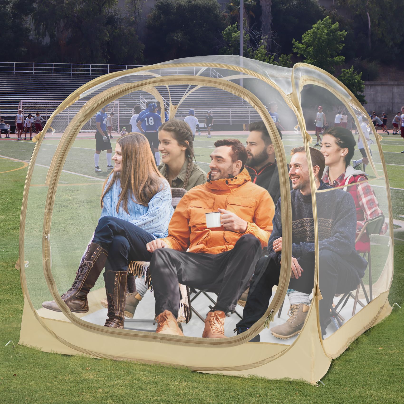 EighteenTek Pod All Weather Sports Tent with Sealed Floor Instant Tent Shelter Outdoor Bubble Rain Tent Camping Sun Shelter Pop Up Clear, Patent Pending for Sports Events Camping Fishing Cheering