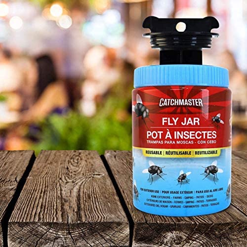Catchmaster Fly Trap Bundle, Gold Stick 4-Pack & Outdoor Fly Jar 6-Pack, for Garage, Backyard, Pool, Patio & Camping