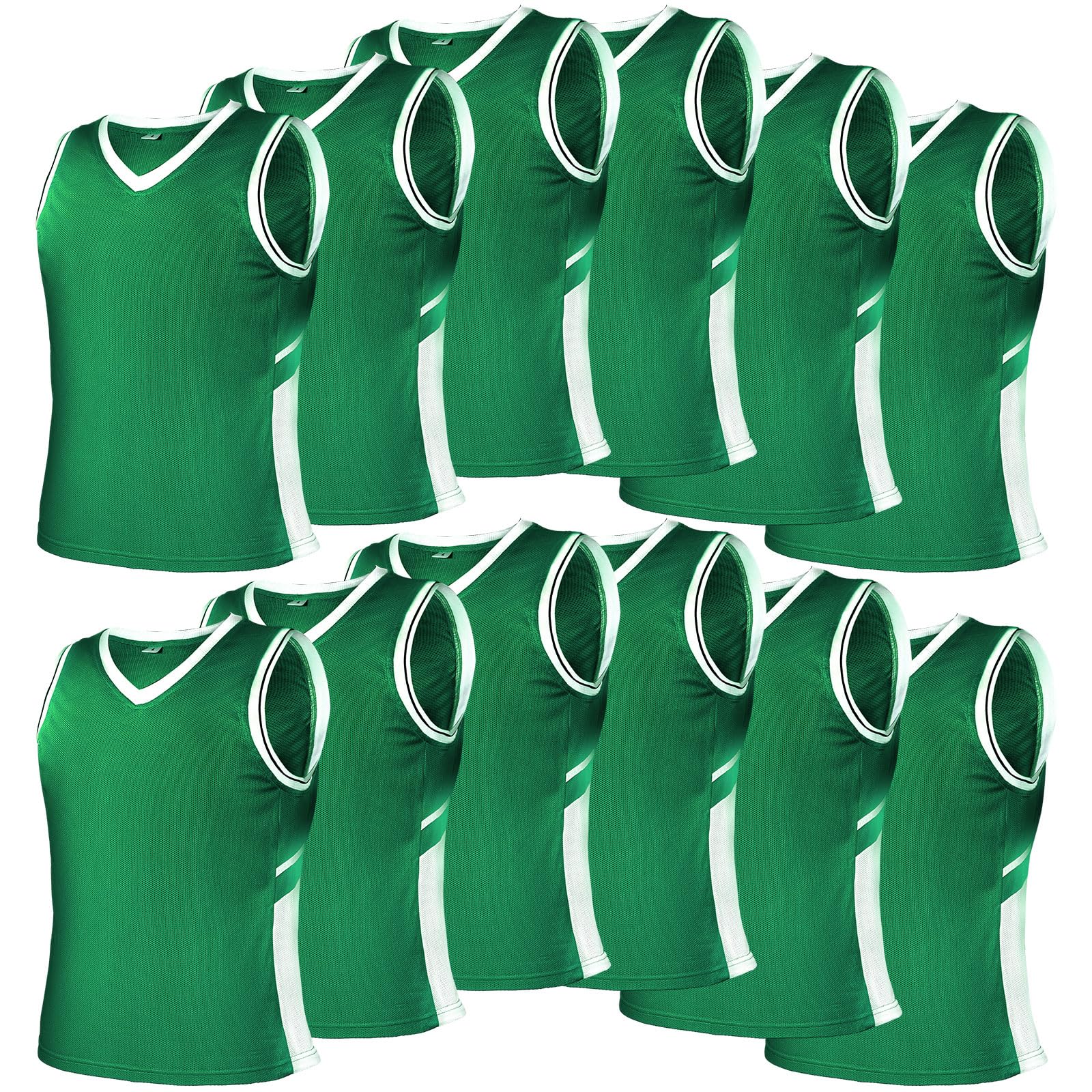 Sintege 12 Pcs Blank Basketball Jersey Youth Basketball Practice Jerseys Athletic Sports Shirts Plain Boys Team Uniform (Green)