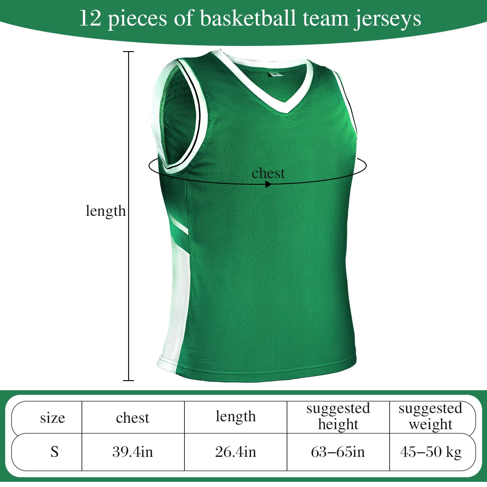 Sintege 12 Pcs Blank Basketball Jersey Youth Basketball Practice Jerseys Athletic Sports Shirts Plain Boys Team Uniform (Green)