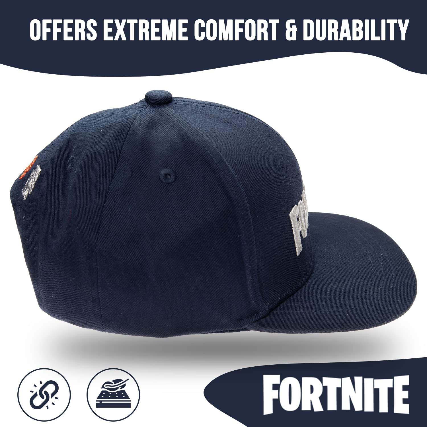FORTNITE Baseball Cap for Boys, Quality Made Boys Hat and Fitted Cap, Flatbrim Baseball Hat with Sleek Design Navy
