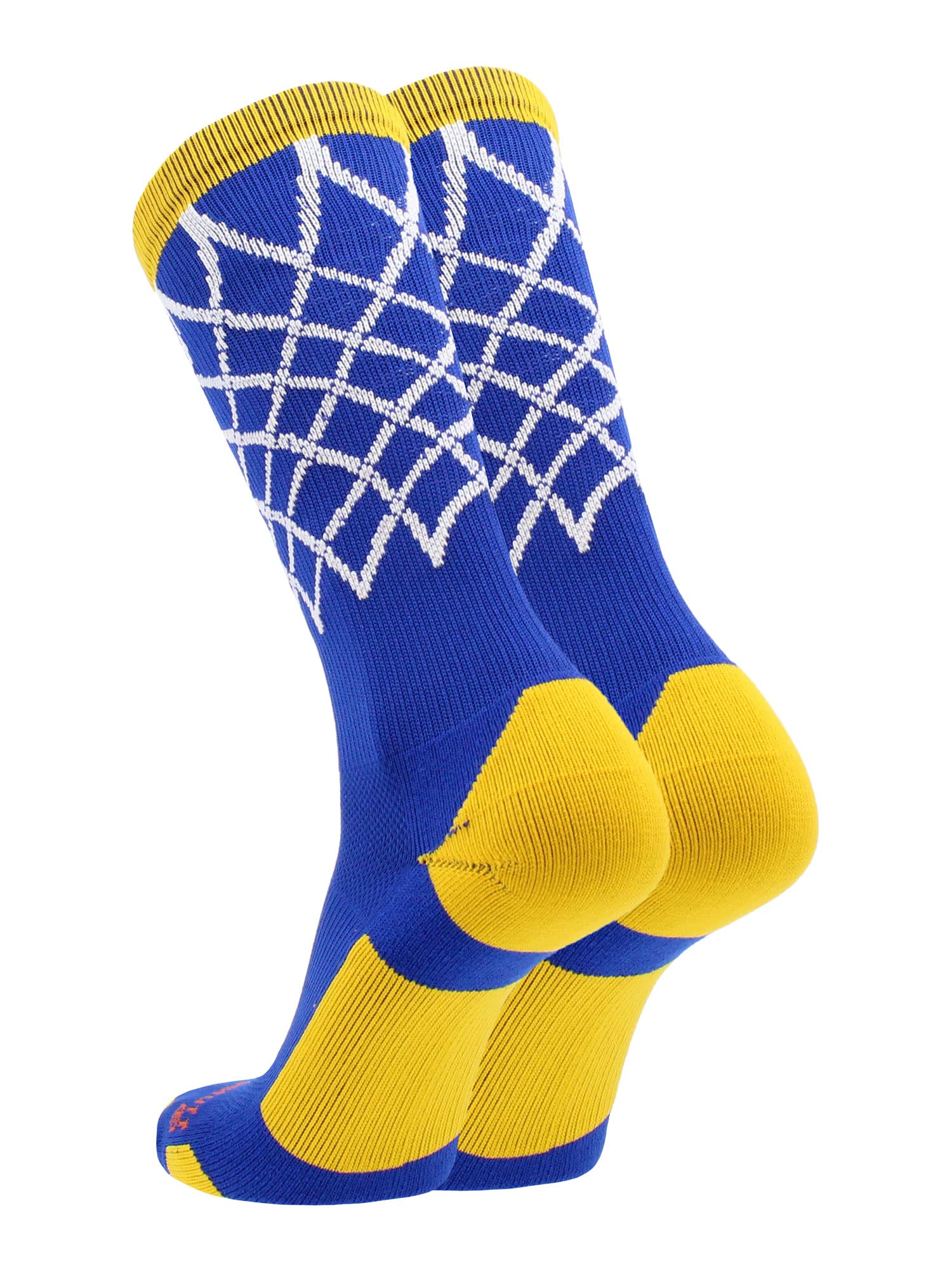 MadSportsStuff Crew Length Elite Basketball Socks with Net (Royal/Gold, Medium)