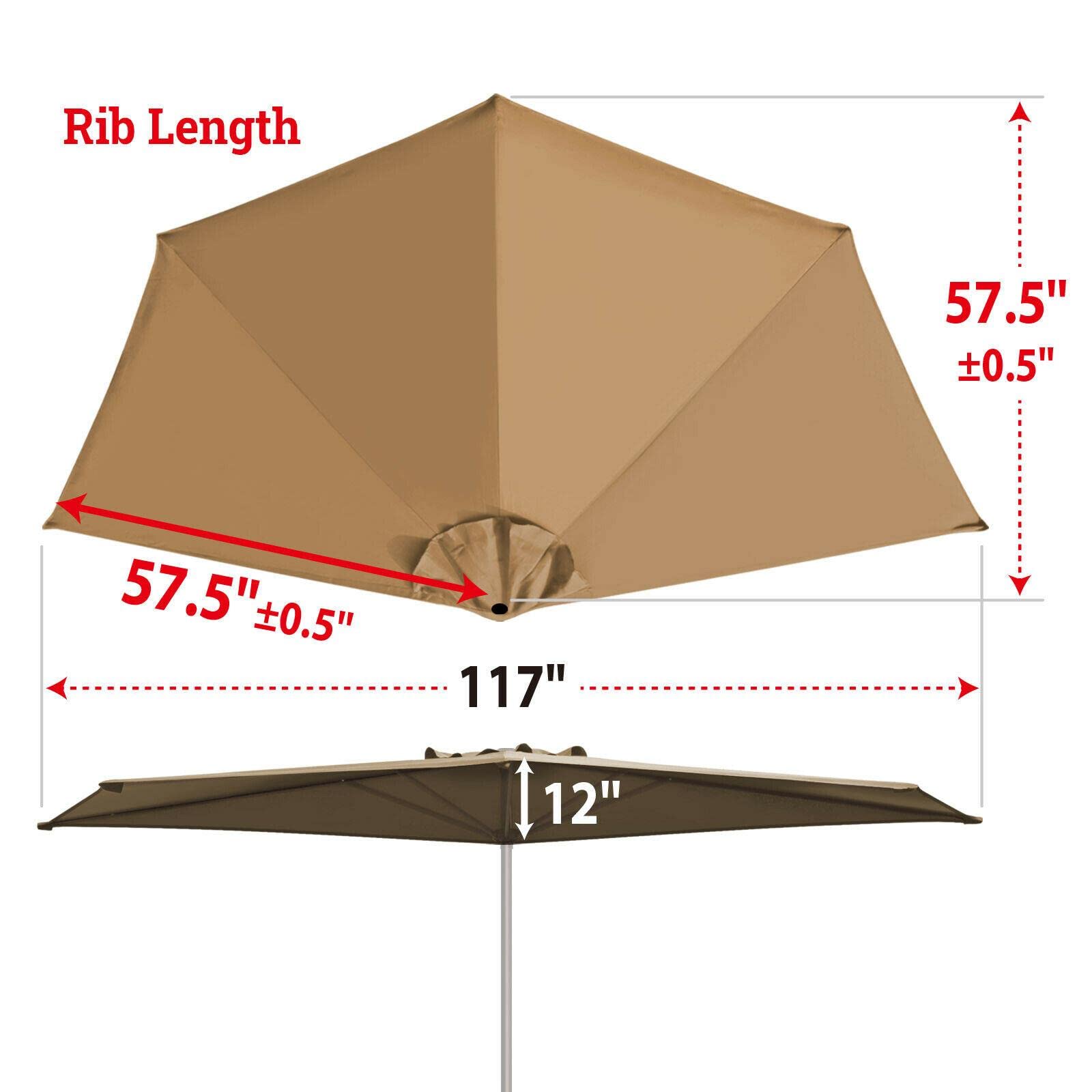 Bamc Patio Umbrella replacement Canopy for 10' 5-rib Half Sunshade Cover Outdoor furniture Beach Pool umbrellas Sun shade, Tan (6736344)