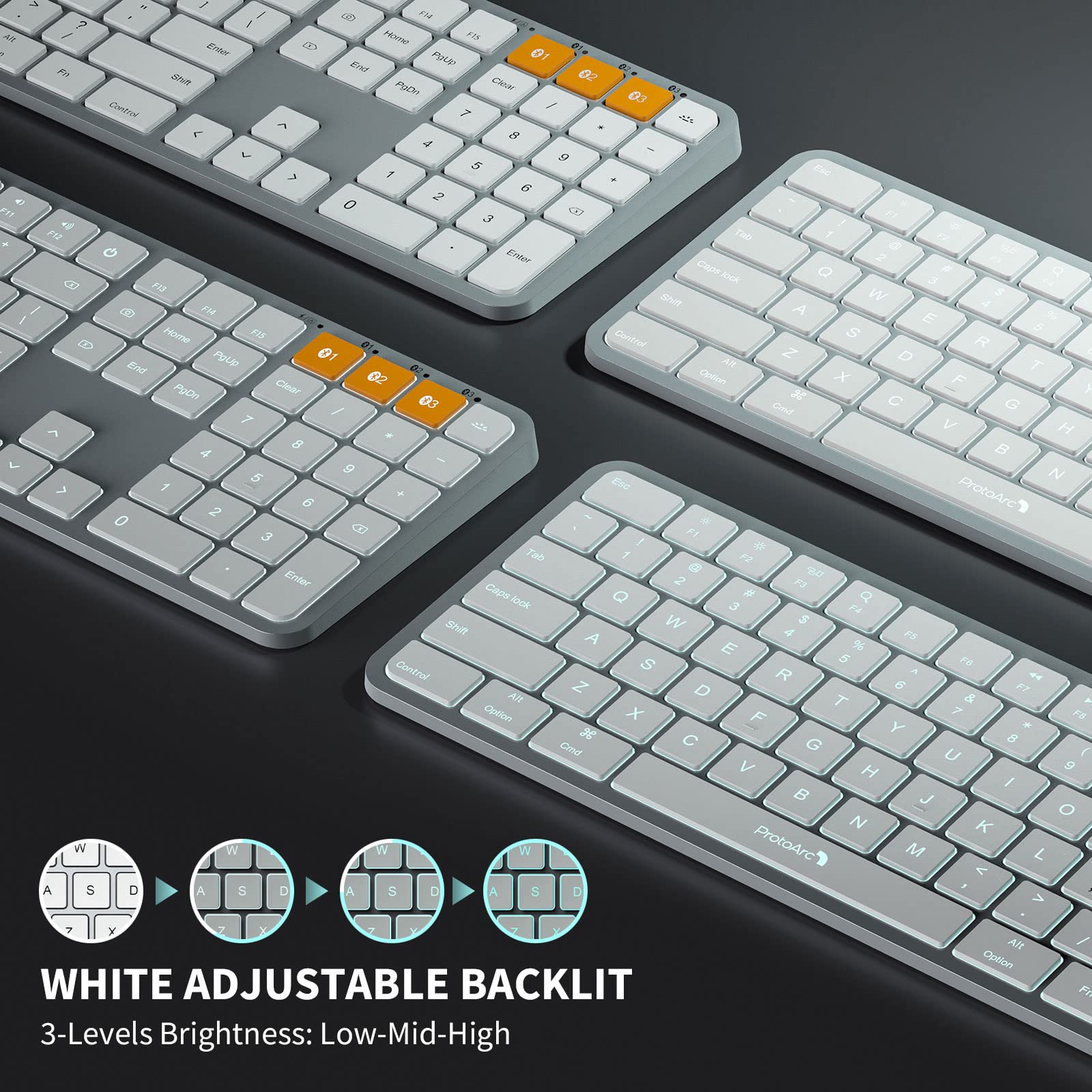 ProtoArc Backlit Bluetooth Keyboard for Mac, K100-A Ultra Slim Wireless Keyboard with Numeric Keypad, 3-Device Connection, Rechargeable for Mac Mini MacBook Pro, MacBook Air, iMac, iPad
