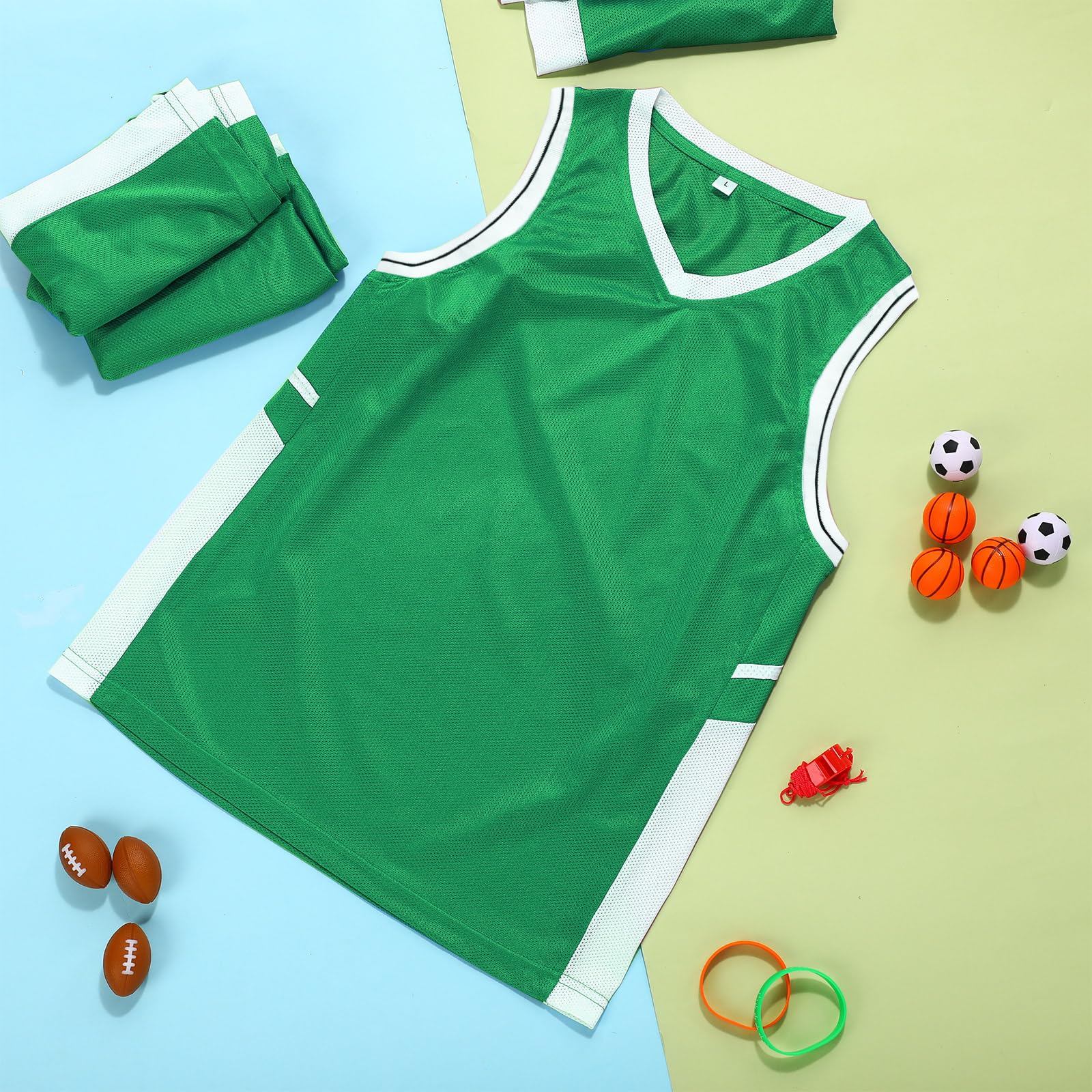 Sintege 12 Pcs Blank Basketball Jersey Youth Basketball Practice Jerseys Athletic Sports Shirts Plain Boys Team Uniform (Green)