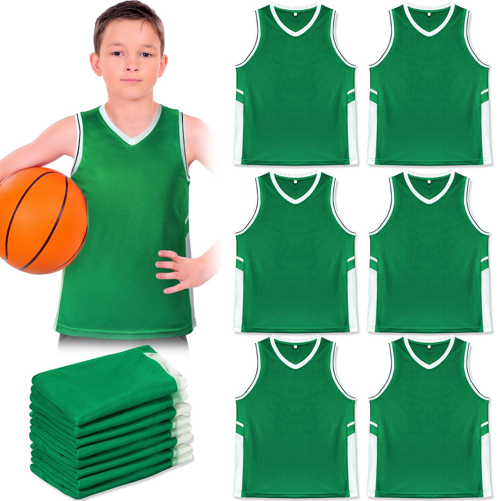 Sintege 12 Pcs Blank Basketball Jersey Youth Basketball Practice Jerseys Athletic Sports Shirts Plain Boys Team Uniform (Green)