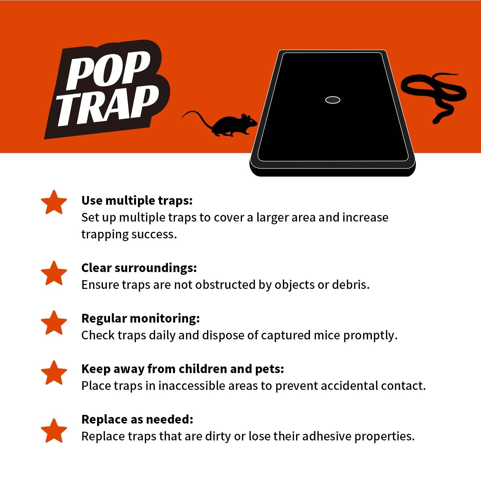 POPTRAP Rat Trap Heavy Duty & Large - 12 Pack, Super Sticky Mouse Trap with Ultra-Strong Glue, Mouse Glue Trap with Scent of Peanut Butter for Indoor & Outdoor, Non-Toxic & Long-Lasting