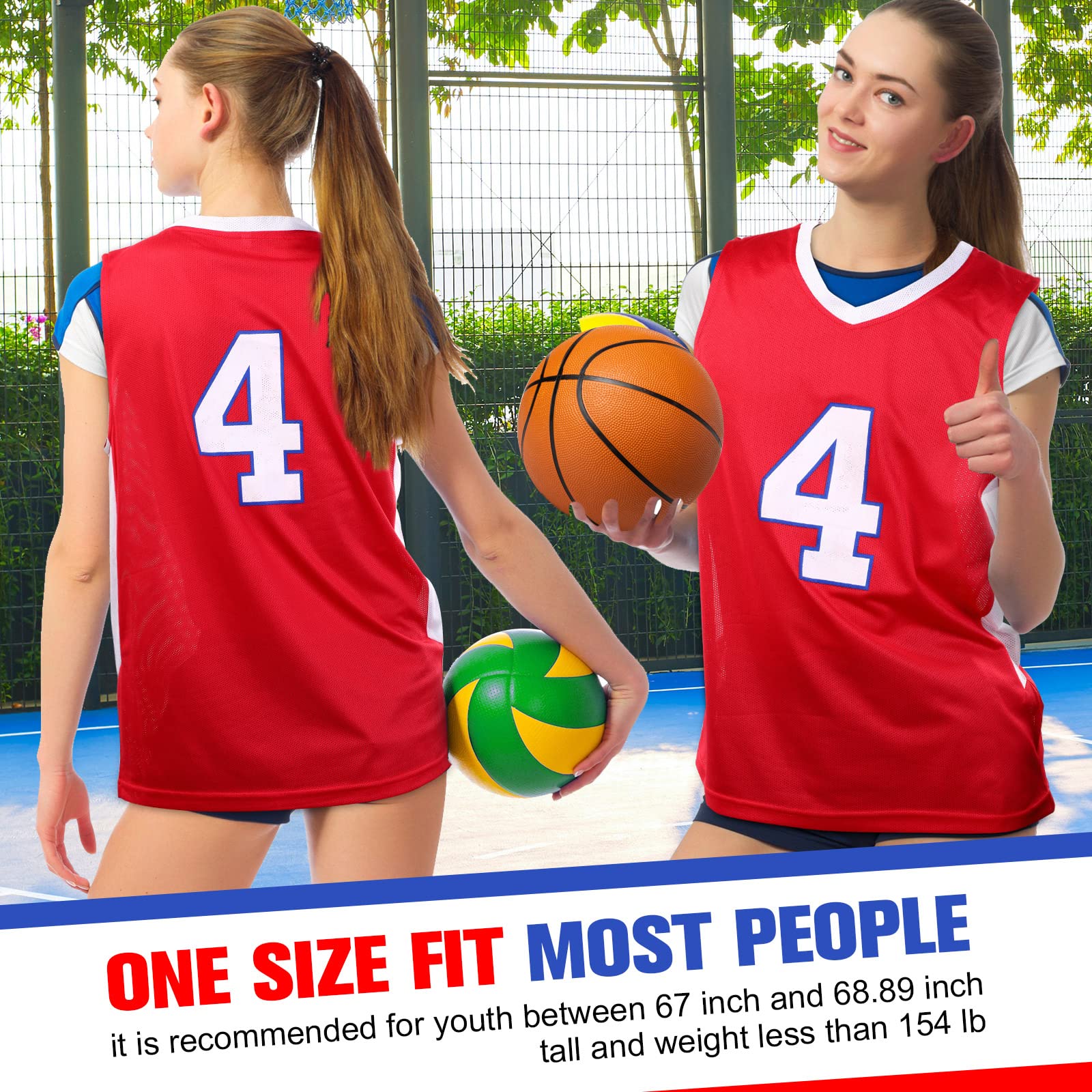 Hicarer 12 Pack Number Printing Basketball Jerseys Men Mesh Basketball Uniforms for Team Sports Scrimmage (Red)