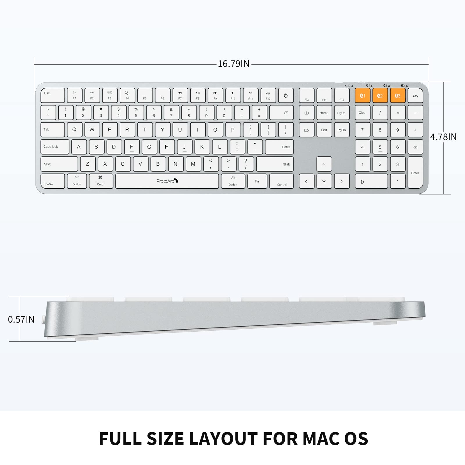 ProtoArc Backlit Bluetooth Keyboard for Mac, K100-A Ultra Slim Wireless Keyboard with Numeric Keypad, 3-Device Connection, Rechargeable for Mac Mini MacBook Pro, MacBook Air, iMac, iPad