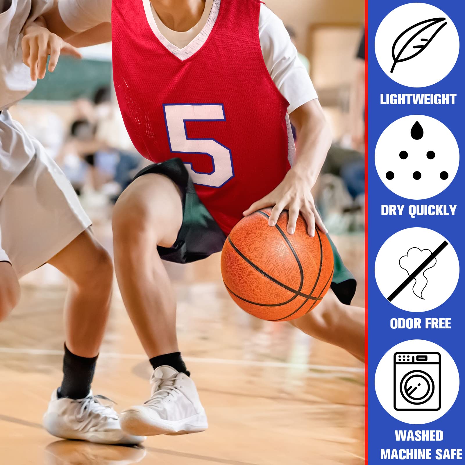 Hicarer 12 Pack Number Printing Basketball Jerseys Men Mesh Basketball Uniforms for Team Sports Scrimmage (Red)