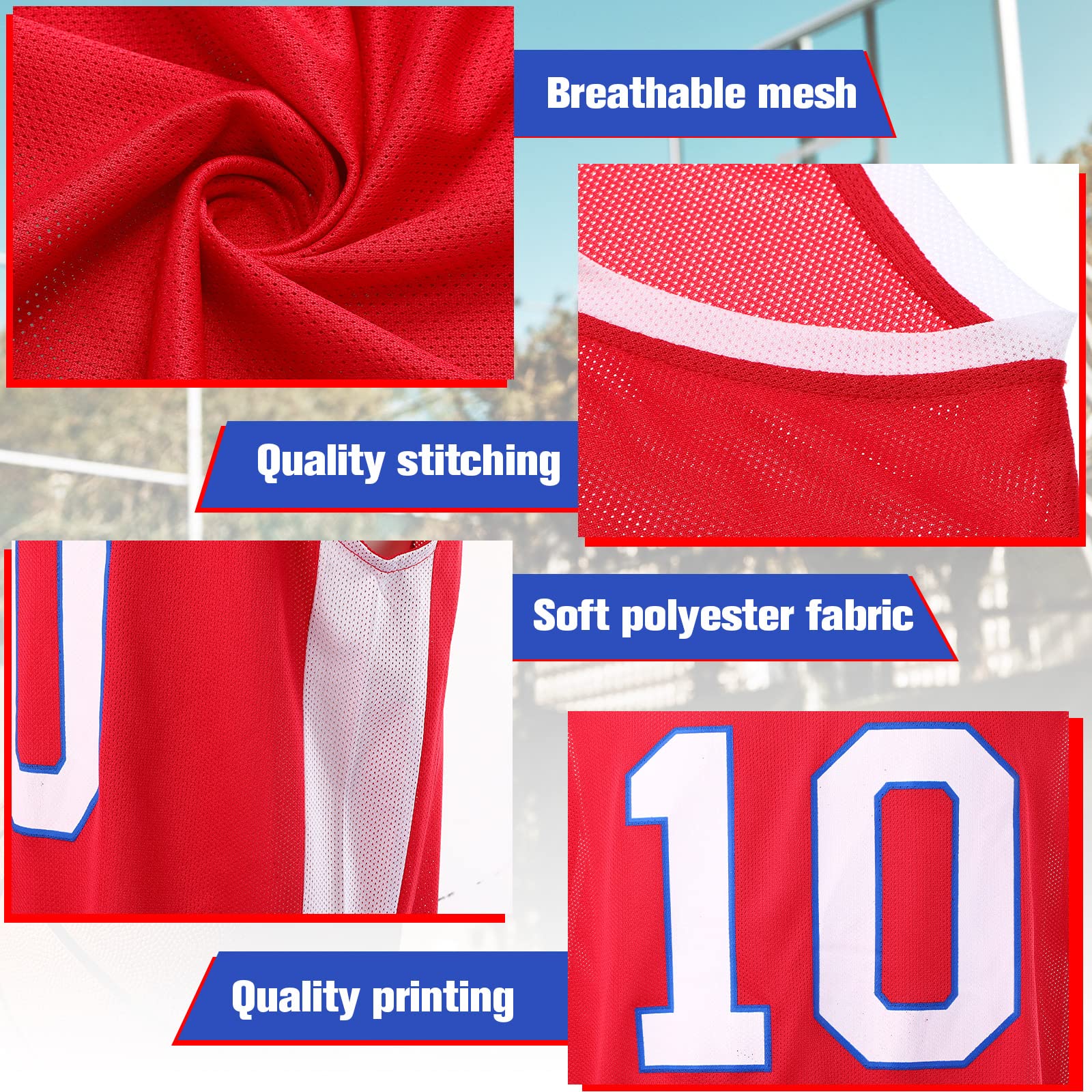 Hicarer 12 Pack Number Printing Basketball Jerseys Men Mesh Basketball Uniforms for Team Sports Scrimmage (Red)