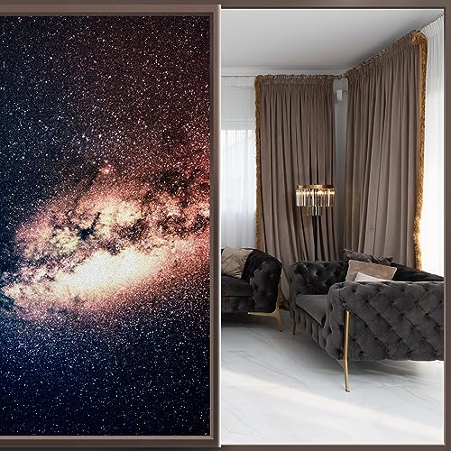 IOACIY Privacy Window Film Frosted Glass Sticker for Home Office Static Anti-UV Window Paper Decorative Window Covering for Bathroom (Universe Outer Space Starry Sky Red Blue-71, 17.7" x 23.6")