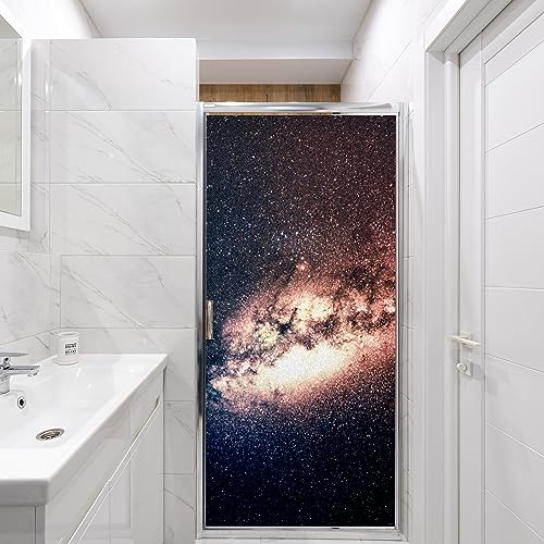 IOACIY Privacy Window Film Frosted Glass Sticker for Home Office Static Anti-UV Window Paper Decorative Window Covering for Bathroom (Universe Outer Space Starry Sky Red Blue-71, 17.7" x 23.6")