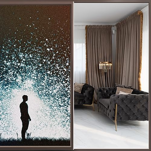 IOACIY Privacy Window Film Frosted Glass Sticker for Home Office Static Anti-UV Window Paper Decorative Window Covering for Bathroom (Universe Outer Space Starry Sky Red Blue-89, 17.7" x 23.6")