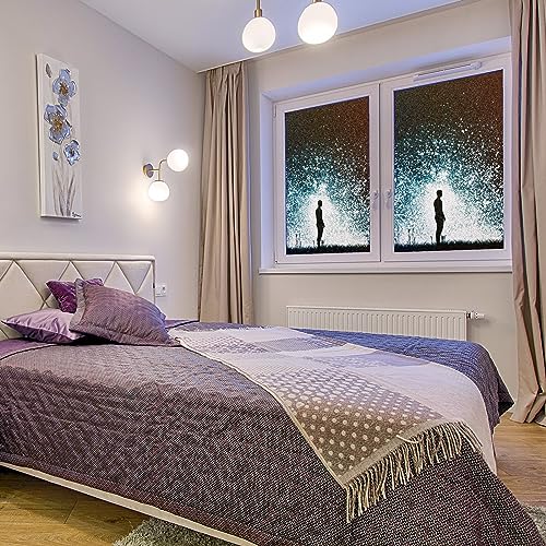 IOACIY Privacy Window Film Frosted Glass Sticker for Home Office Static Anti-UV Window Paper Decorative Window Covering for Bathroom (Universe Outer Space Starry Sky Red Blue-89, 17.7" x 23.6")