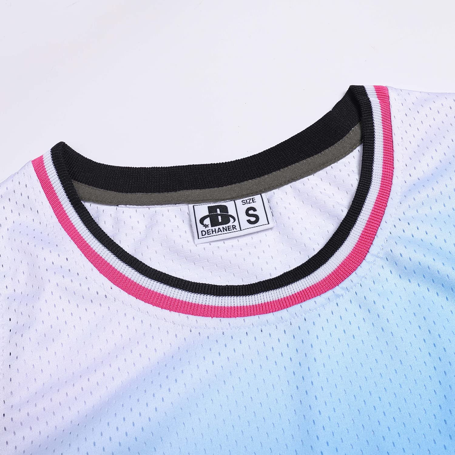DEHANER Custom Basketball Jersey for Men Kids Youth Causal Summer Game Mesh Tank Top Outfits,White/Light Blue/Pink Gradient Jersey,Men Size Large