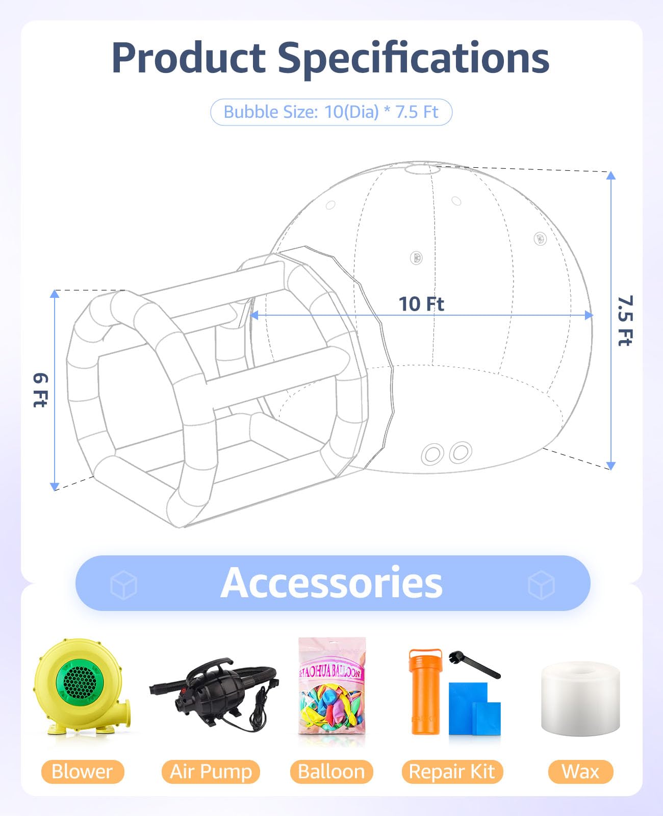 Bubble Dome House Inflatable Bubble Tent,PVC Bubble Balloon House Inflatable for Kids Party with Blower Balloons House 10ft Diameter, 6ft Tunnel Children's Day Gift