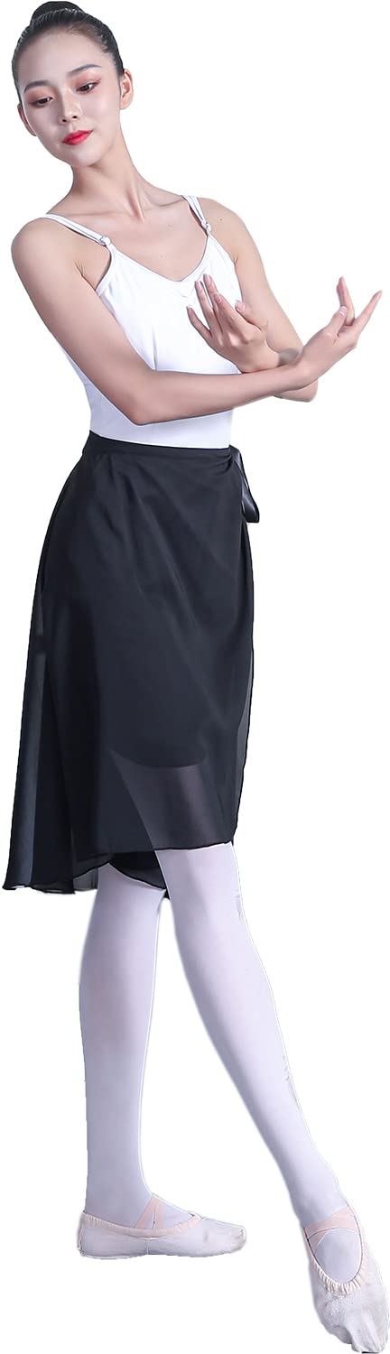 HOEREV Adult Sheer Wrap Skirt Ballet Skirt Ballet Dance Dancewear, Medium, Black
