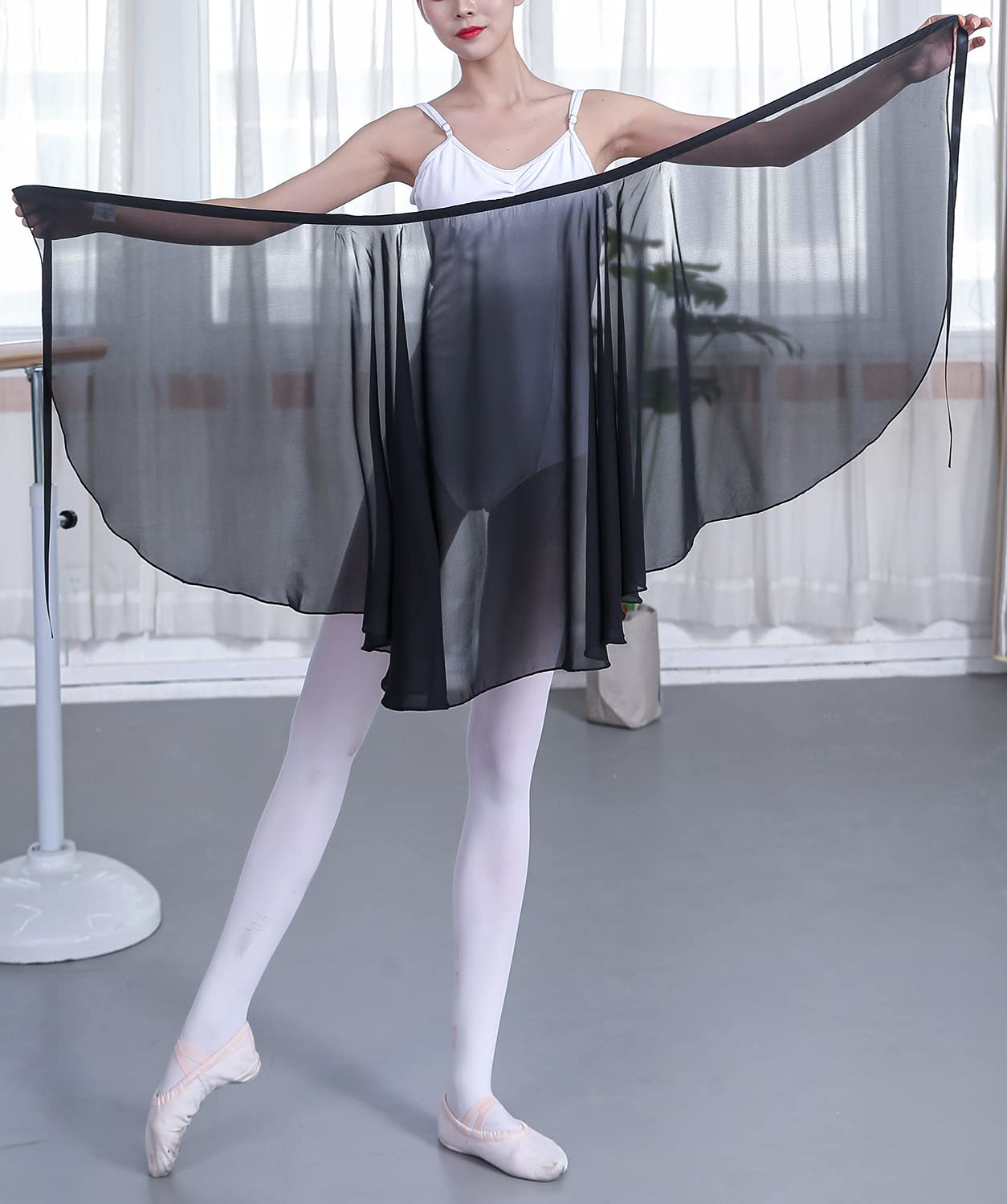HOEREV Adult Sheer Wrap Skirt Ballet Skirt Ballet Dance Dancewear, Medium, Black