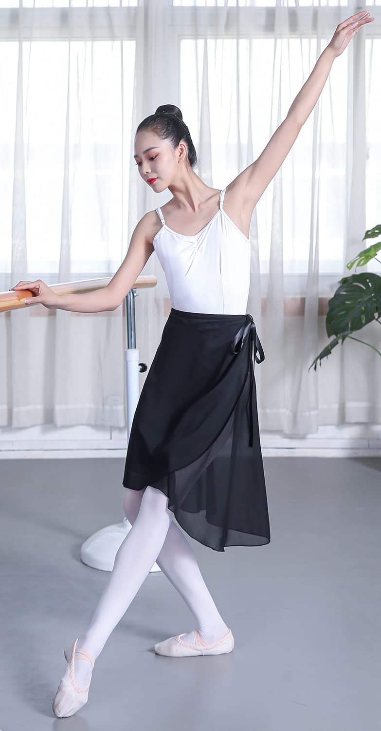 HOEREV Adult Sheer Wrap Skirt Ballet Skirt Ballet Dance Dancewear, Medium, Black