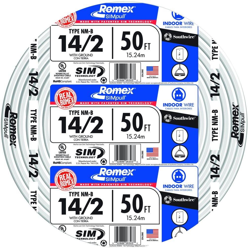 Southwire 28827422 50' 14/2, White & Disston E0215000 Blu-MOL RemGrit Hole Saw Accessories Dust Bowl, for Installing Recessed Lights and Works with All Hole Saws
