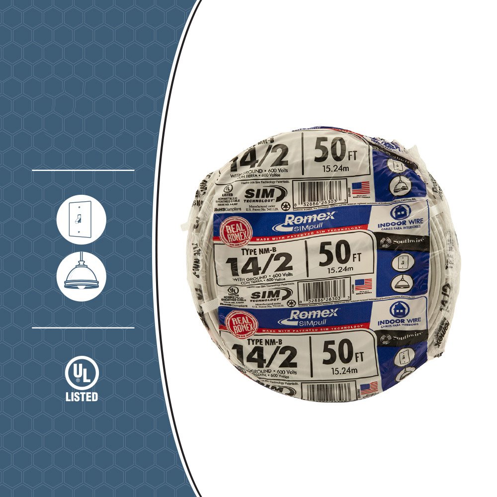 Southwire 28827422 50' 14/2, White & Disston E0215000 Blu-MOL RemGrit Hole Saw Accessories Dust Bowl, for Installing Recessed Lights and Works with All Hole Saws