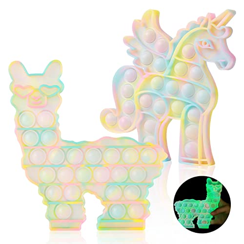 WHATOOK Glow in The Dark Fidget PoP Toy Unicorn and Llama for Girls:Fluorescent Bubble Sensory Stress Anxiety Restless Reliever Decompression Squeeze Toy for Stressed, Fidgety and Autism,ASD, Autistic