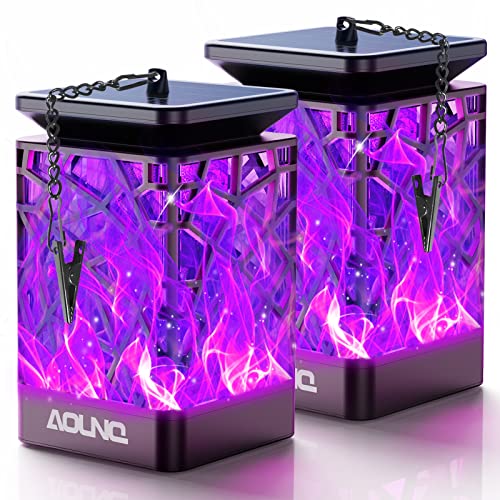 AOUNQ Solar Lanterns Outdoor Waterproof Purple, Upgraded 2 Pack 99 LEDs Flickering Flame Hanging Outdoor Solar Lanterns, Solar Powered Lanterns Lights Outdoor for Garden Patio Yard Porch Decorative