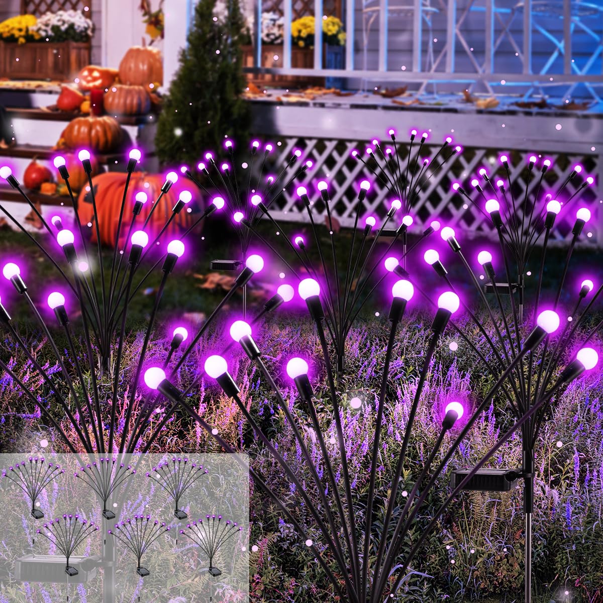 Halloween Decorations Outdoor, 60LED Halloween Solar Lights for Halloween Decor Outdoor, Purple Halloween Pathway Lights for Scary Decor, Outdoor Halloween Lights for Halloween Yard Decorations