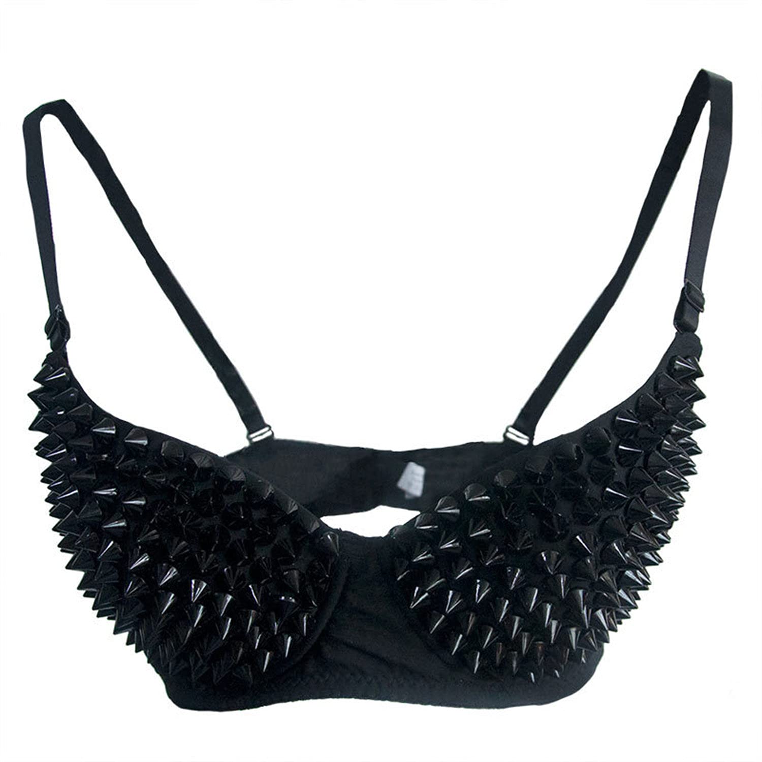 Generic Womens WomenS Studded Rivets Bras Punk Push Up Tops Underwear For Party Club Sexy Gothic Metallic Bra Clubwear Black,Small