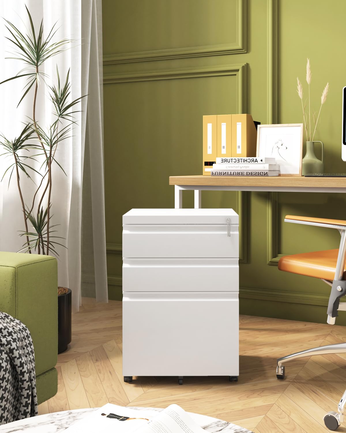 Approgreent Mobile File Cabinet for Home Office, Lockable 3 Drawer Filing Cabinet with Wheels for A4-Size/Letter-Size/Legal-Size, Fully Assembled Except Casters, White