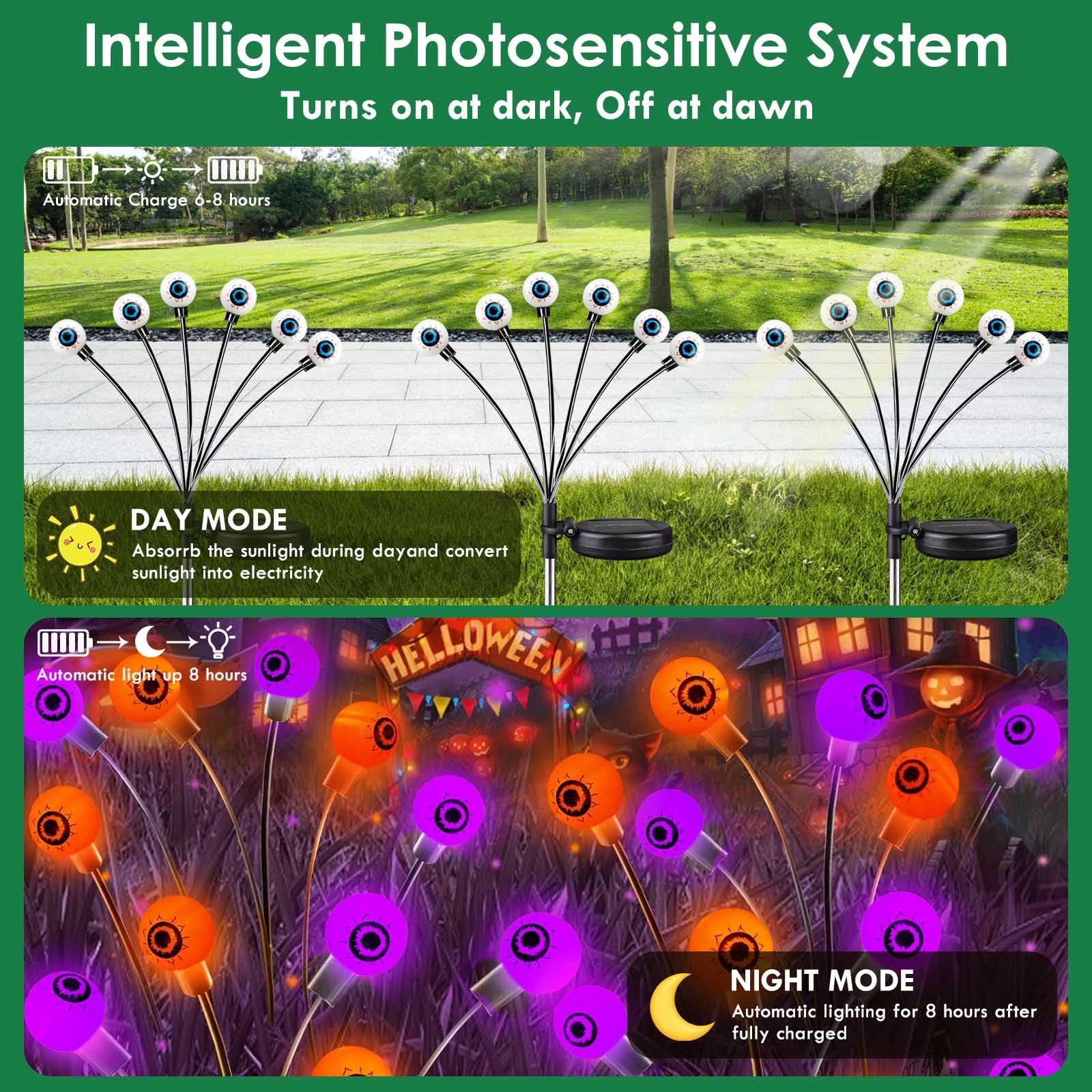 6 ๐๐๐๐ ๐๐ช๐ต๐ต๐ธ๐๐ฎ๐ฎ๐ท Halloween Scary Solar Eyeballs Garden Lights, 6 Pack Halloween Lights Outside, Solar Firefly Lights Outdoor๏ผSolar Swaying Lights for Garden Path Decor (Purple&Orange)