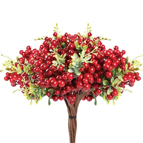 HEBE 12 Pack Christmas Flower Picks Artificial Red Berry Stems Fake Holly Berries Branches for Christmas Tree 0rnaments DIY Wreath Vase Holiday Home Xmas Decor